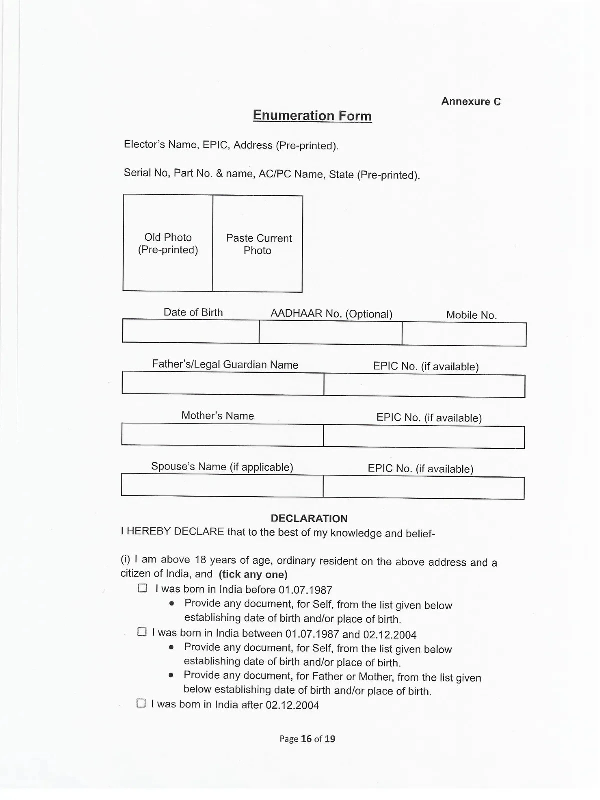 Enumeration Form West Bengal - 1PDF
